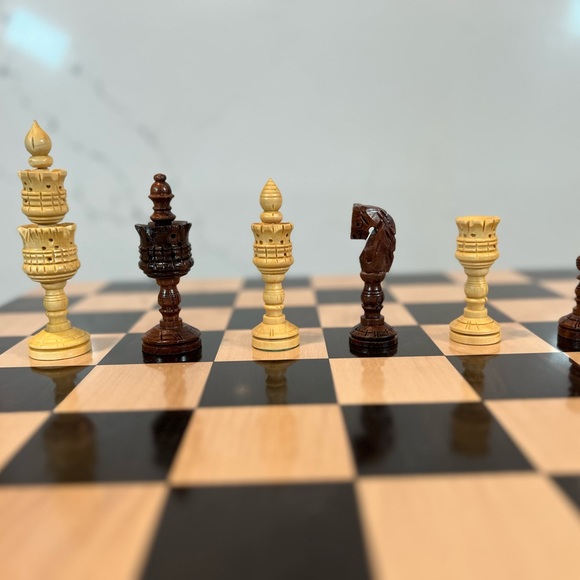 Games | Handmade Lotus Design Wooden Chess Set King 4inch Hand Carved ...